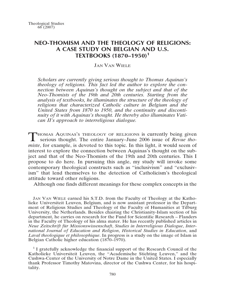 Neo-Thomism and The Theology of Religions: A Case Study On Belgian and ...