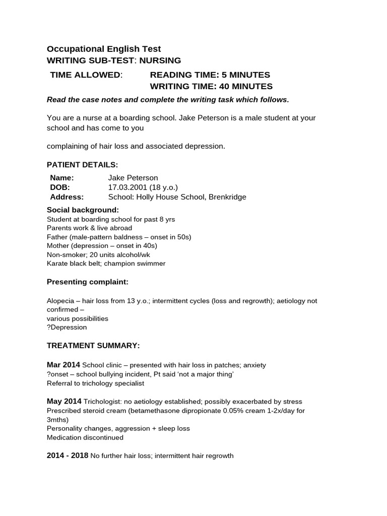Oet Nursing Writing Task-1 | PDF