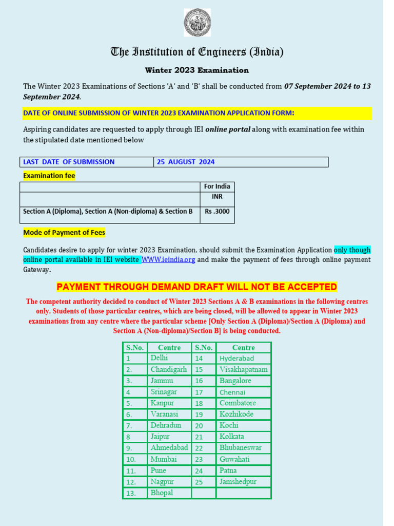 Winter 2023 Exm Notification | PDF | Engineering