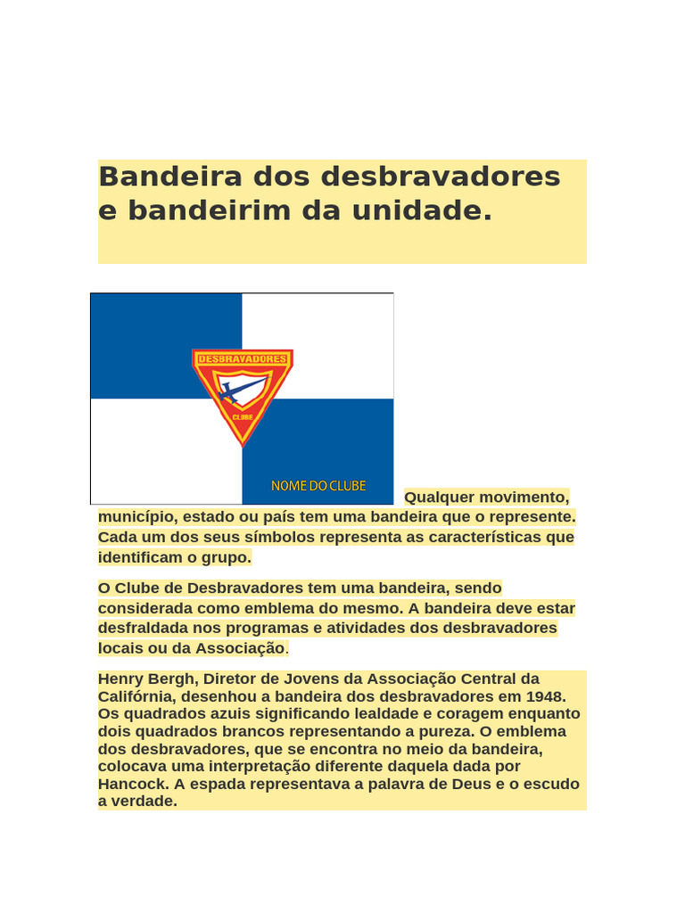 Bandeira Dos Desbravadores e Bandeirim Da Unidade | PDF