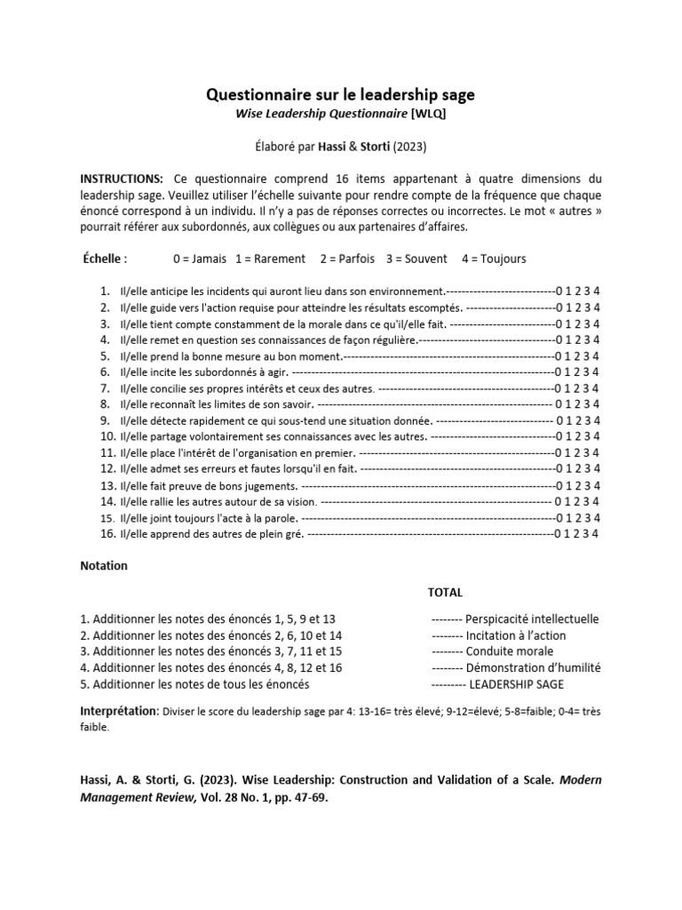 Leadership Sage - Questionnaire (WLQ) | PDF