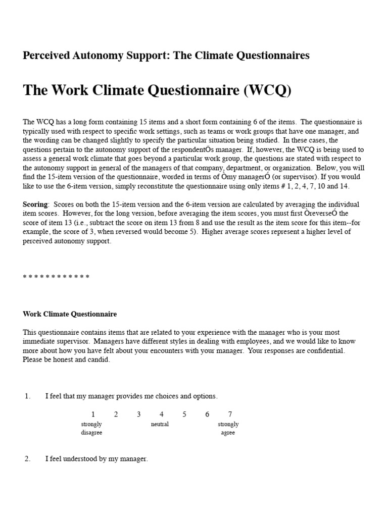 Questionnaire sur le climat de travail | PDF