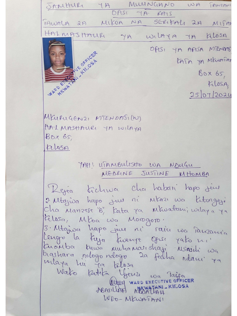 Barua Ya Utambulisho | PDF