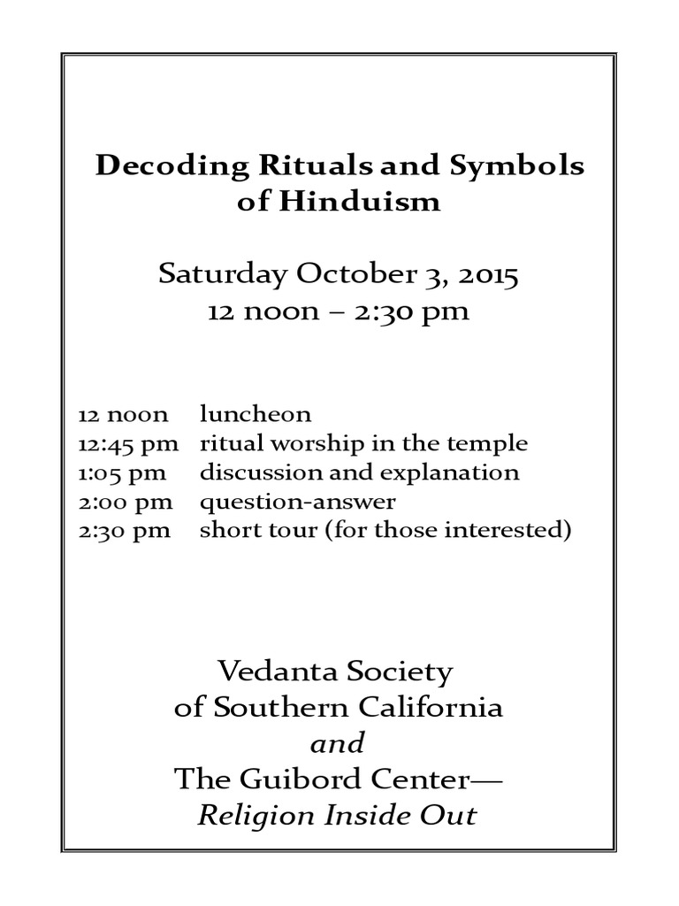 Decoding Hindu Symbols and Rituals Pamphlet | PDF