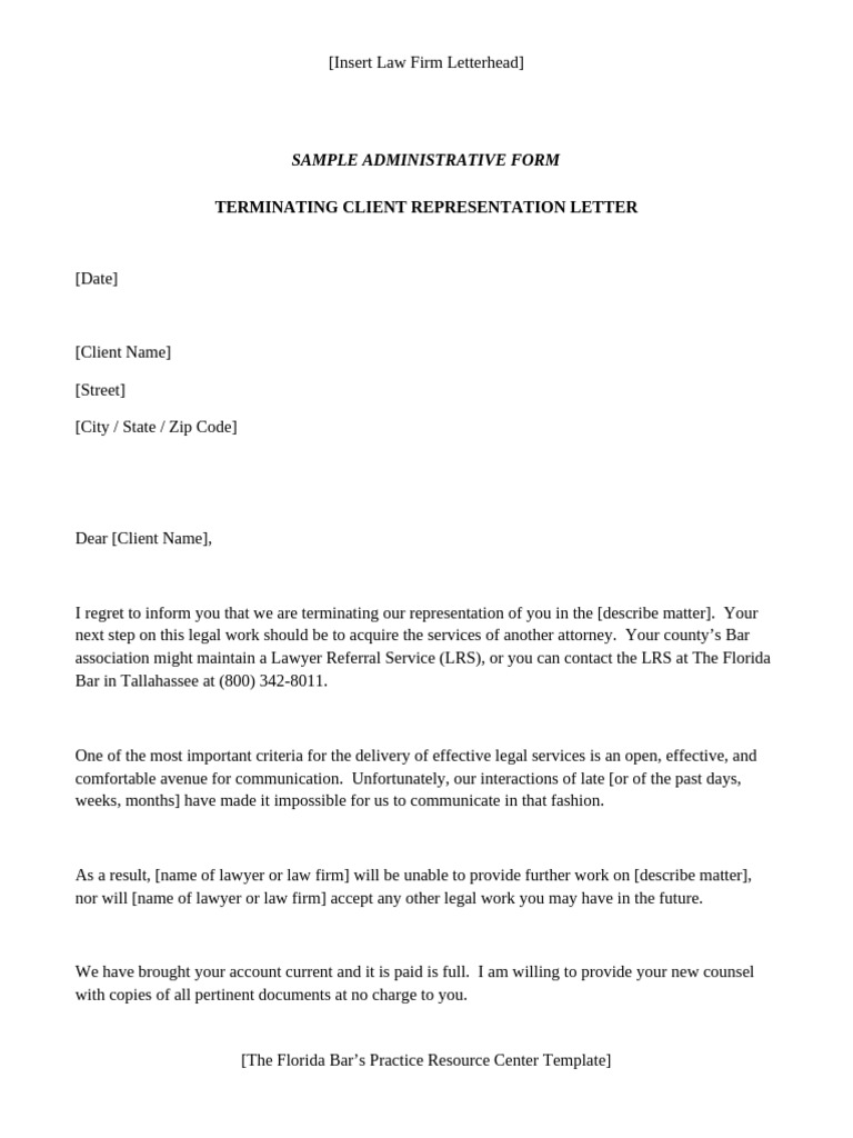 Terminating Client Representation Letter | PDF