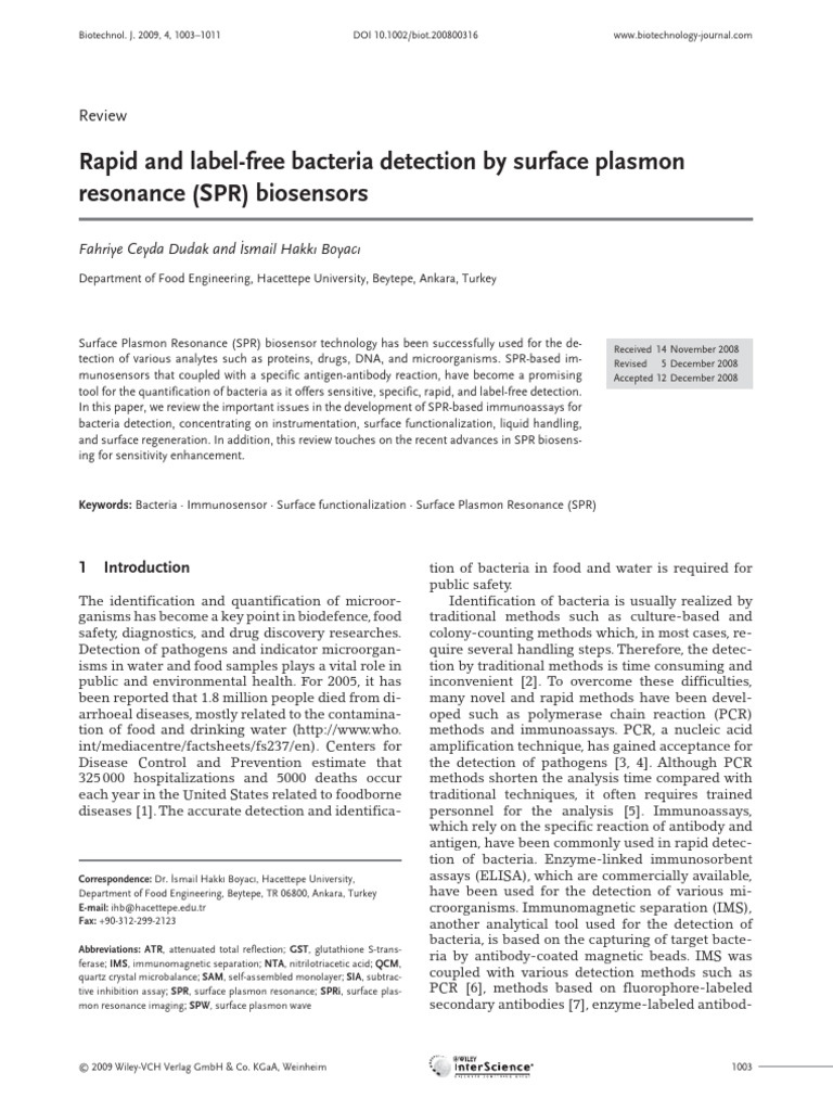 Biotechnology Journal - 2009 - Dudak - Rapid and Label Free Bacteria Detection by Surface ...