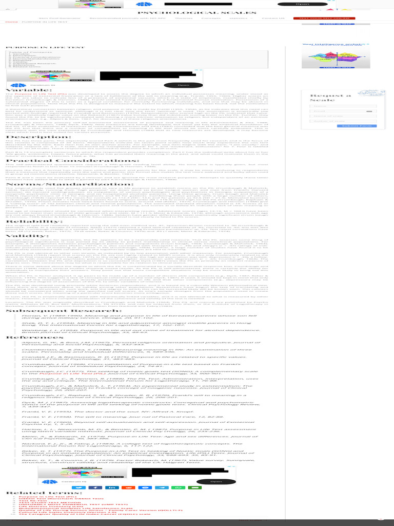 Purpose in Life Test | PDF