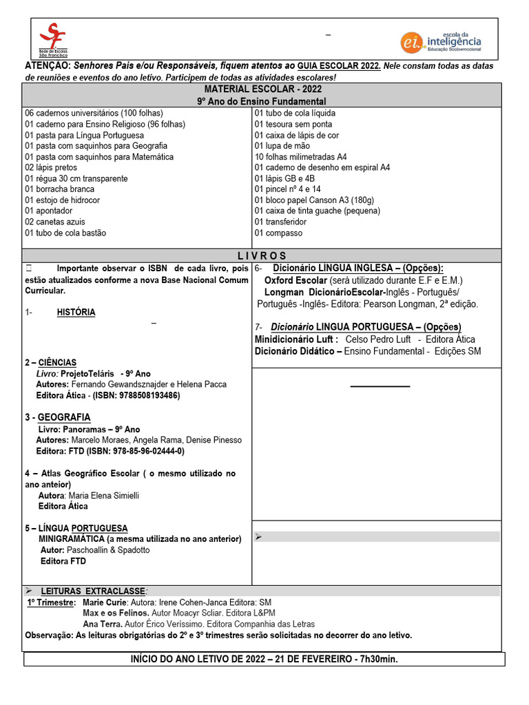 9º Ano Ef Ii - ZS - 2022 | PDF