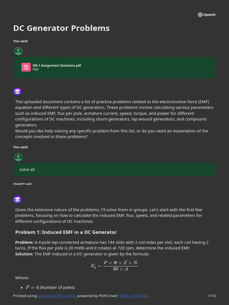 DC Generator Problems | PDF