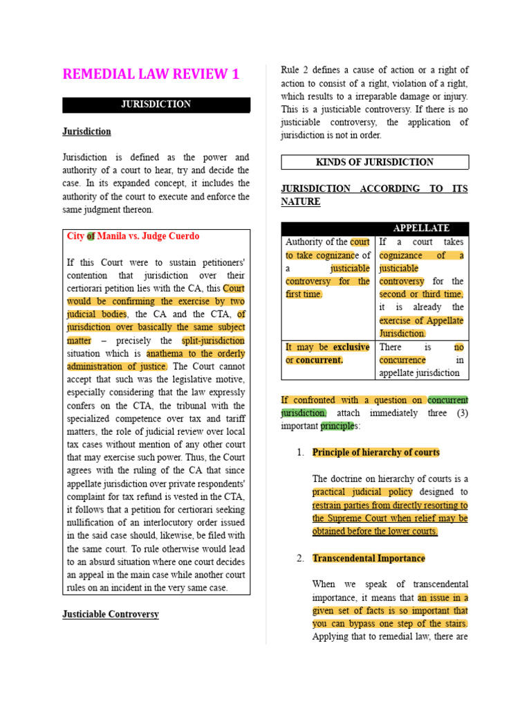 Remedial Law Review 1: Jurisdiction | PDF