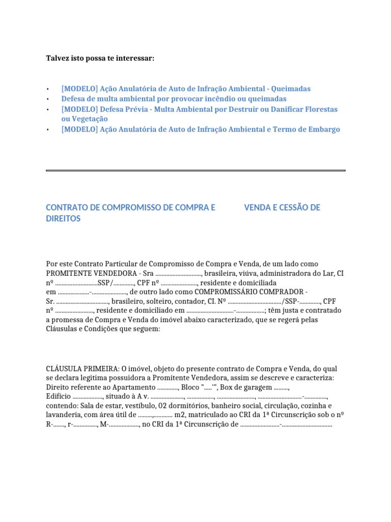 Contrato De Compromisso De Compra E Venda E Cessao De Direito Pdf