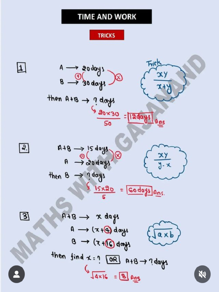 Work and Time Formulas For Competitive Exams | PDF