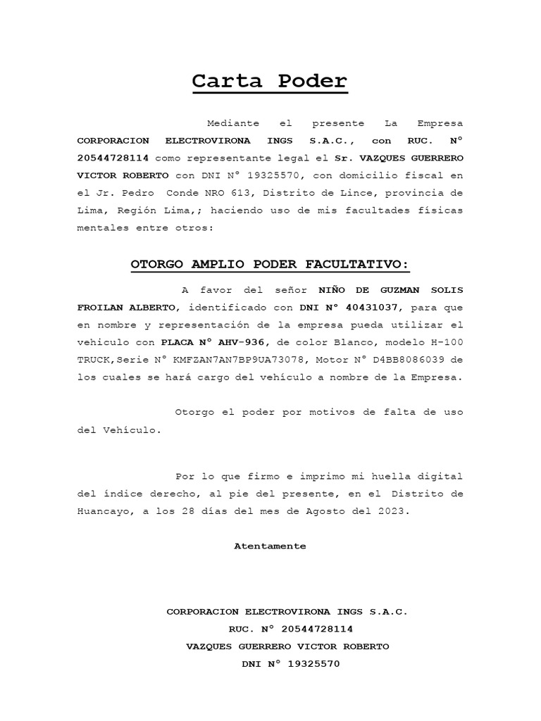 Carta Poder Act | PDF