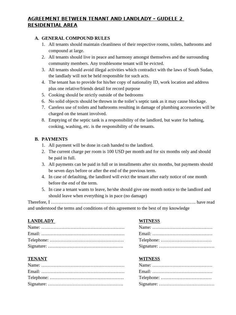 Agreement Between Tenant and Landlady | PDF
