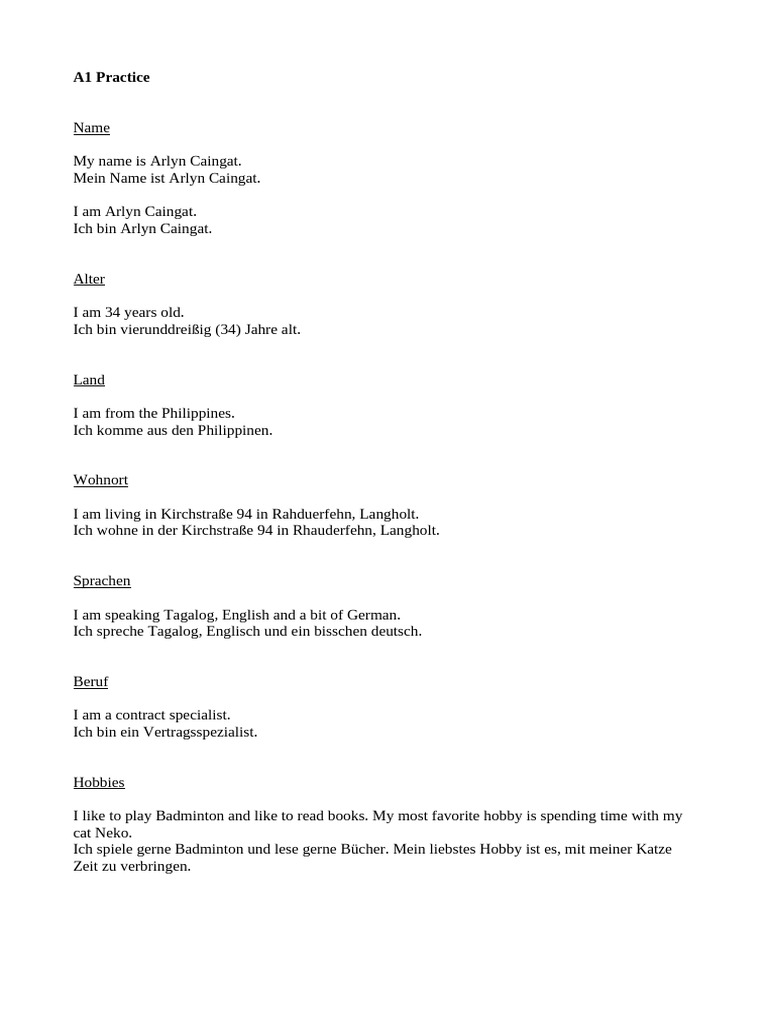 A1 Practice | PDF