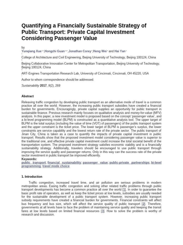 Quantifying A Financially Sustainable Strategy of Public Transport | PDF | Public Transport ...