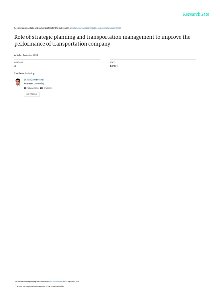 Role of Strategic Planning in Transportation | PDF | Strategic Planning ...