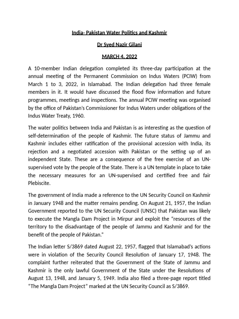 India - Pakistan Water Politics and Kashmir | PDF