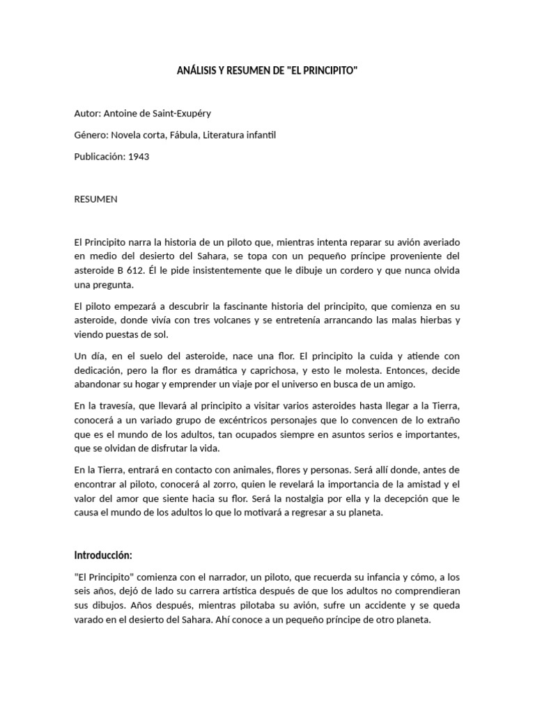 El Principito - Resumen y Explicacion | PDF