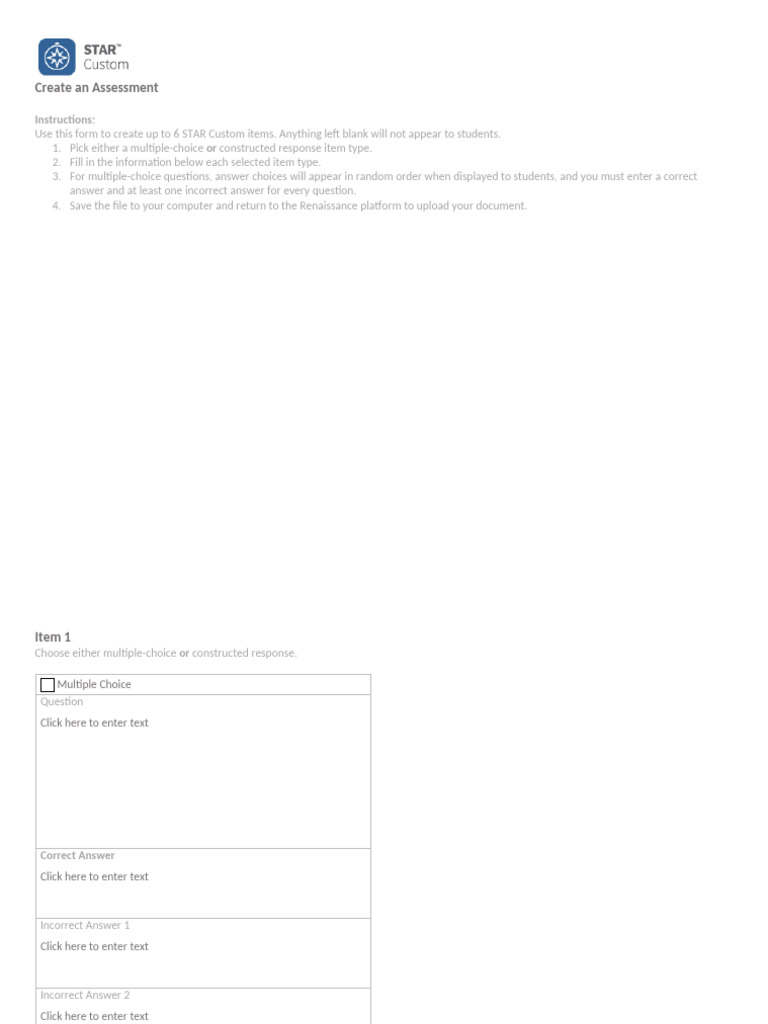 STAR Custom - Multiple Choice + Constructed Response | PDF