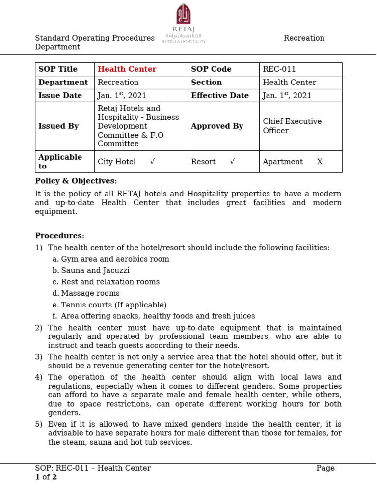 (REC-011) Recreation - Health Center | PDF | Hotel