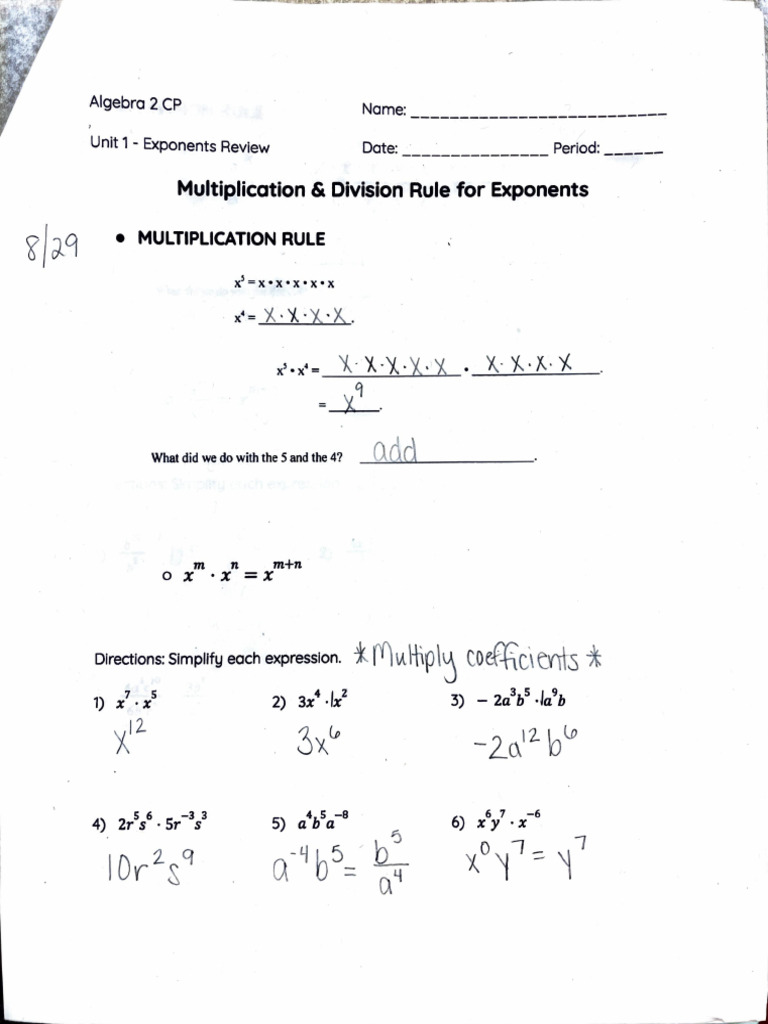 Multiplication and Division Rules For Exponents Notes | PDF