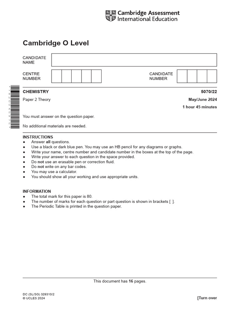 Cambridge O Level: CHEMISTRY 5070/22 | PDF
