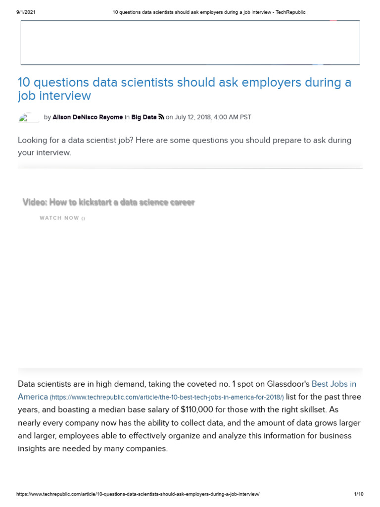 10 Questions Data Scientists Should Ask Employers During A Job ...