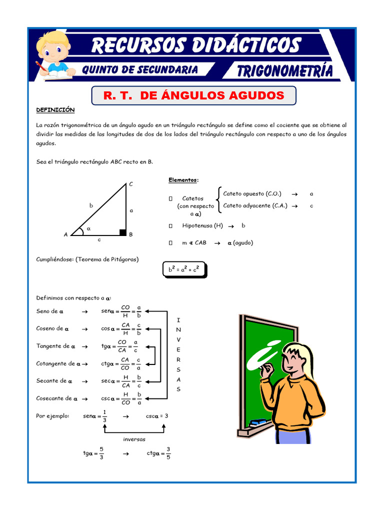 Razones Trigonométricas de Ángulos Agudos para Quinto de Secundaria | PDF