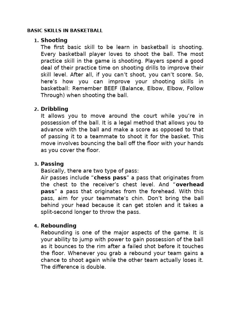 Basic Skills in Basketball | PDF