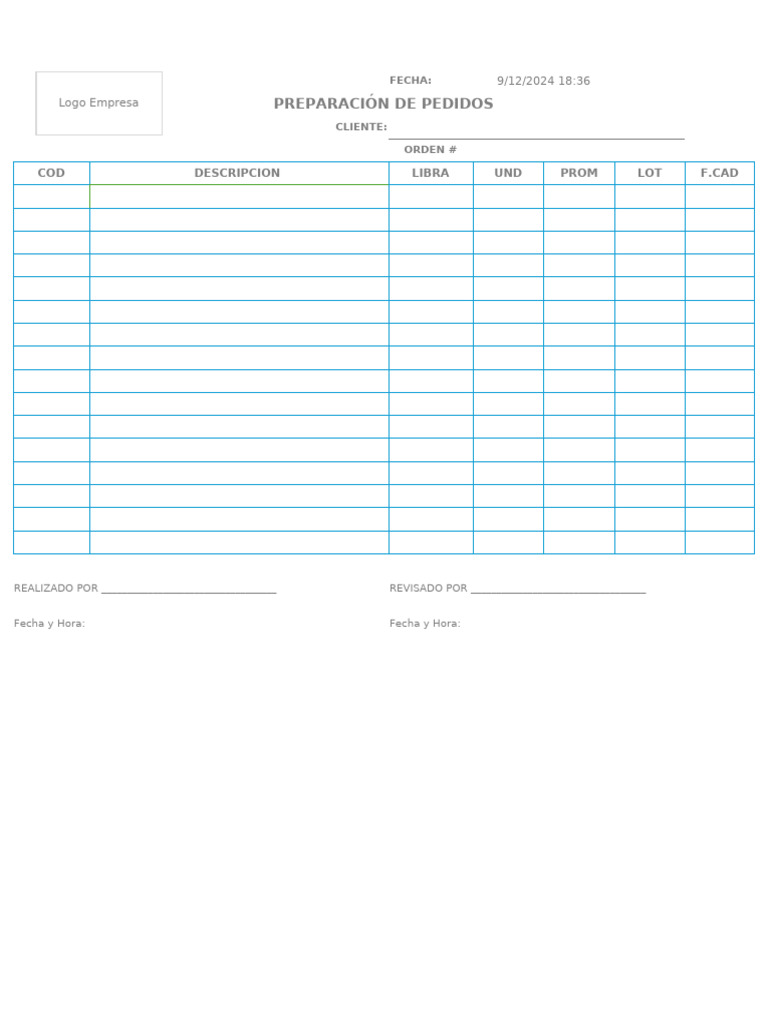 Hoja Preparación Pedidos (Almacén) | PDF