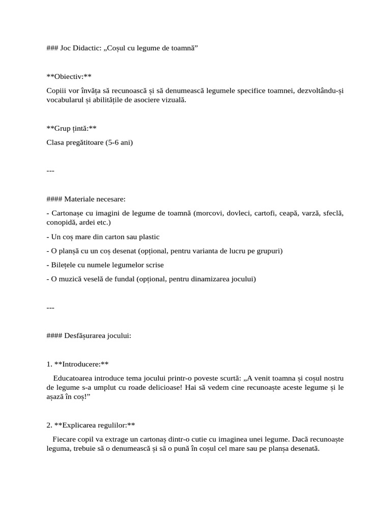 Joc Didactic | PDF | Crops | Vegetables