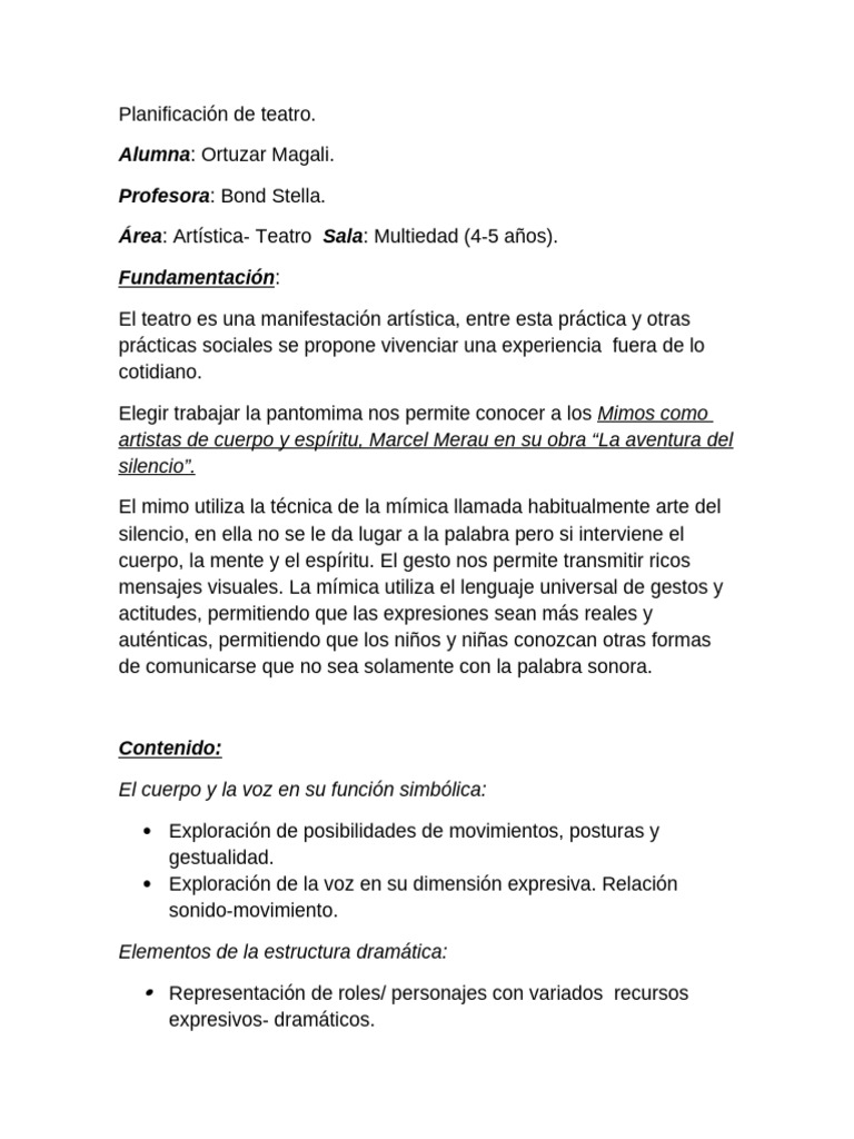 Planificación de Teatro | PDF | Teatro | Arte