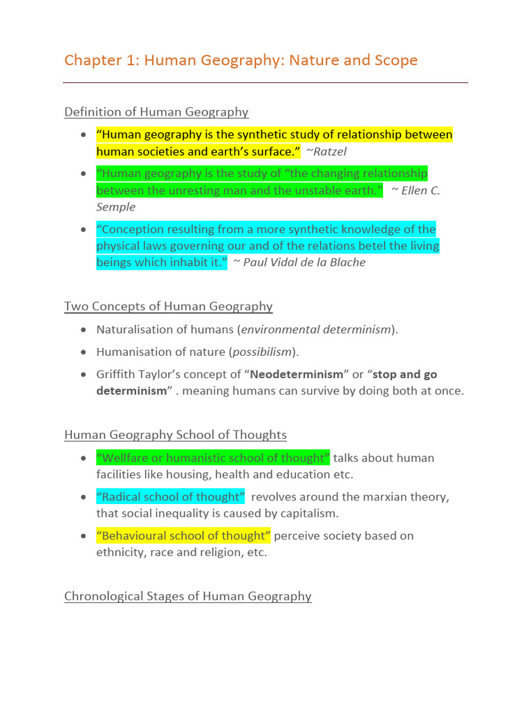 Chapter 1+Human Geography+Nature and Scope | PDF