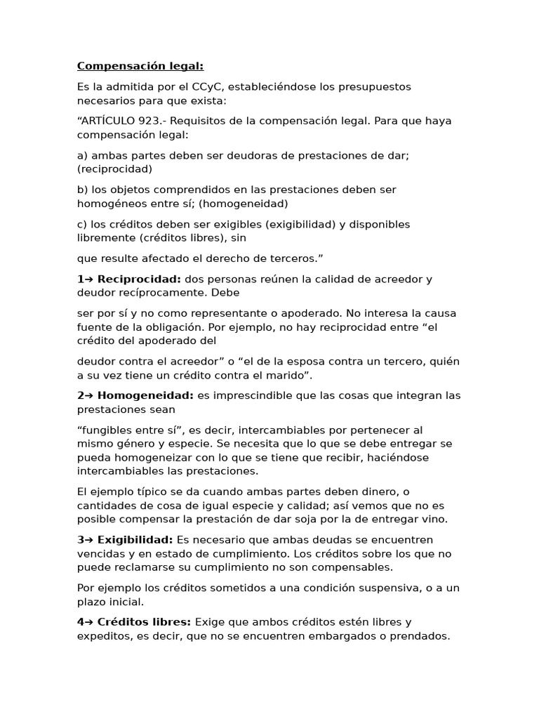 Requisitos y Efectos de la Compensación Legal | PDF | Pagos | Ley de ...