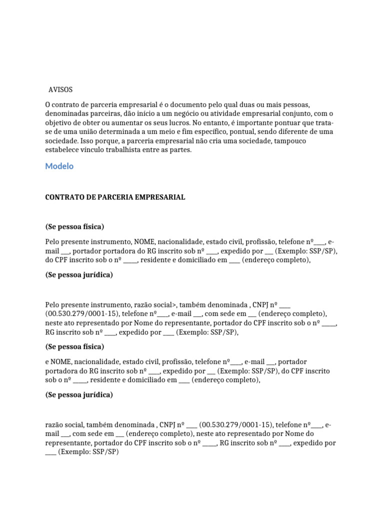 modelo-contrato-de-parceria-empresarial | PDF