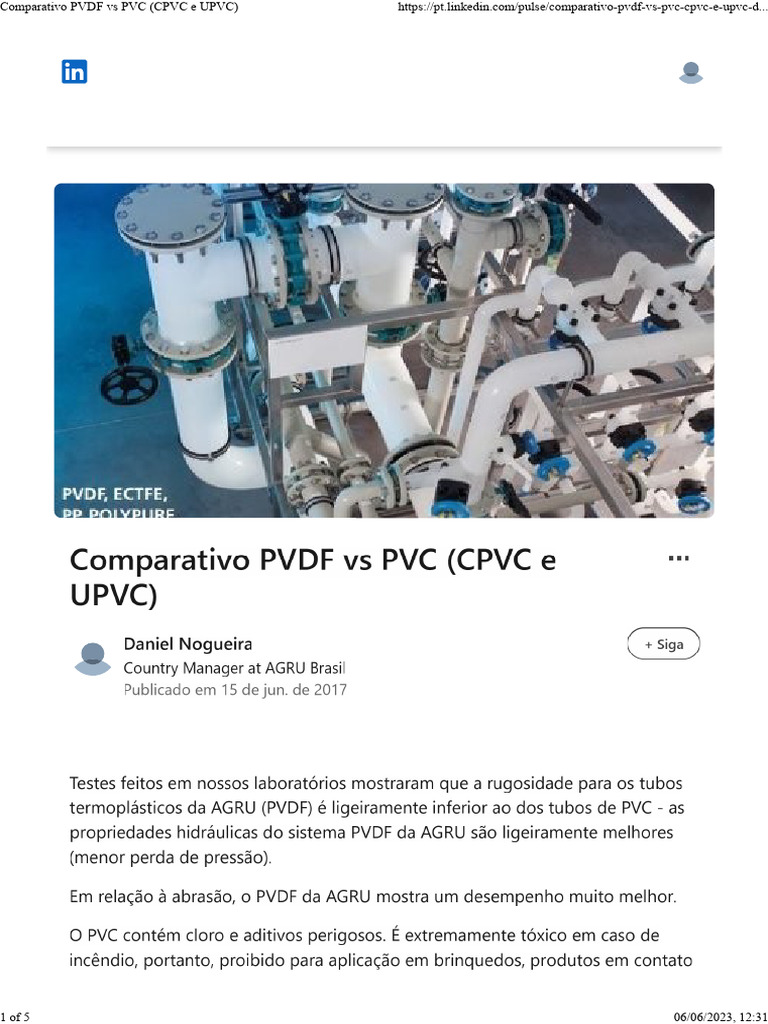 Comparativo PVDF vs PVC e Variantes | PDF