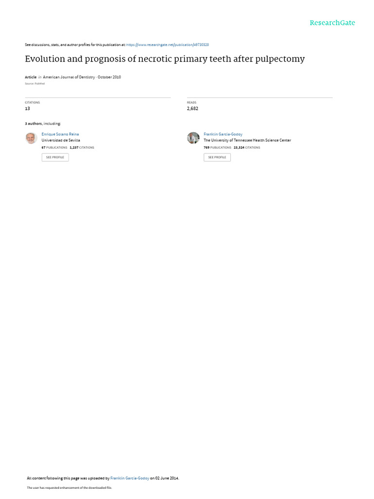 Evolution and Prognosis of Necrotic Primary Teeth After Pulpectomy | PDF