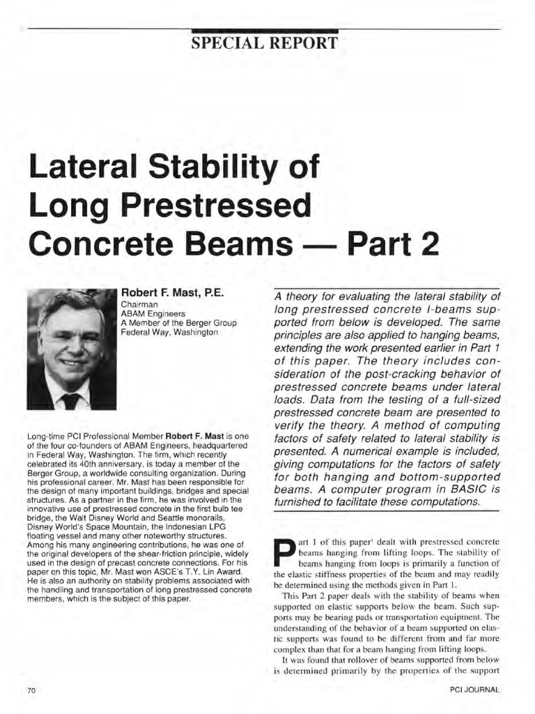 Lateral Stability of Long Prestressed Concrete Beams - Part 2 | PDF