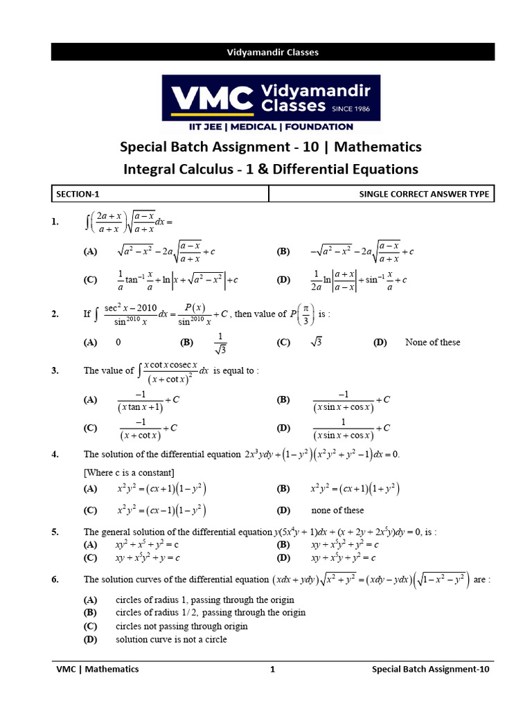 (@bohring - Bot) Special Batch Assignment-10 - Maths | PDF