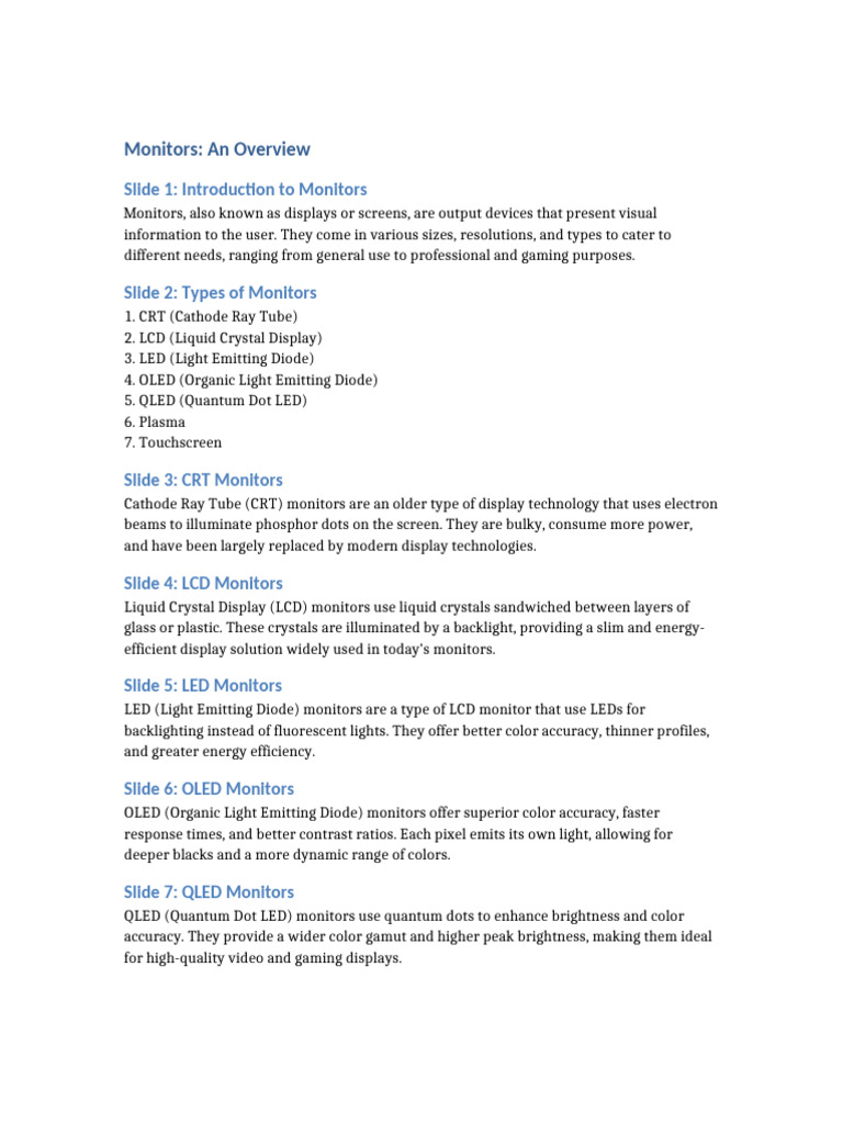 Monitors Overview | PDF