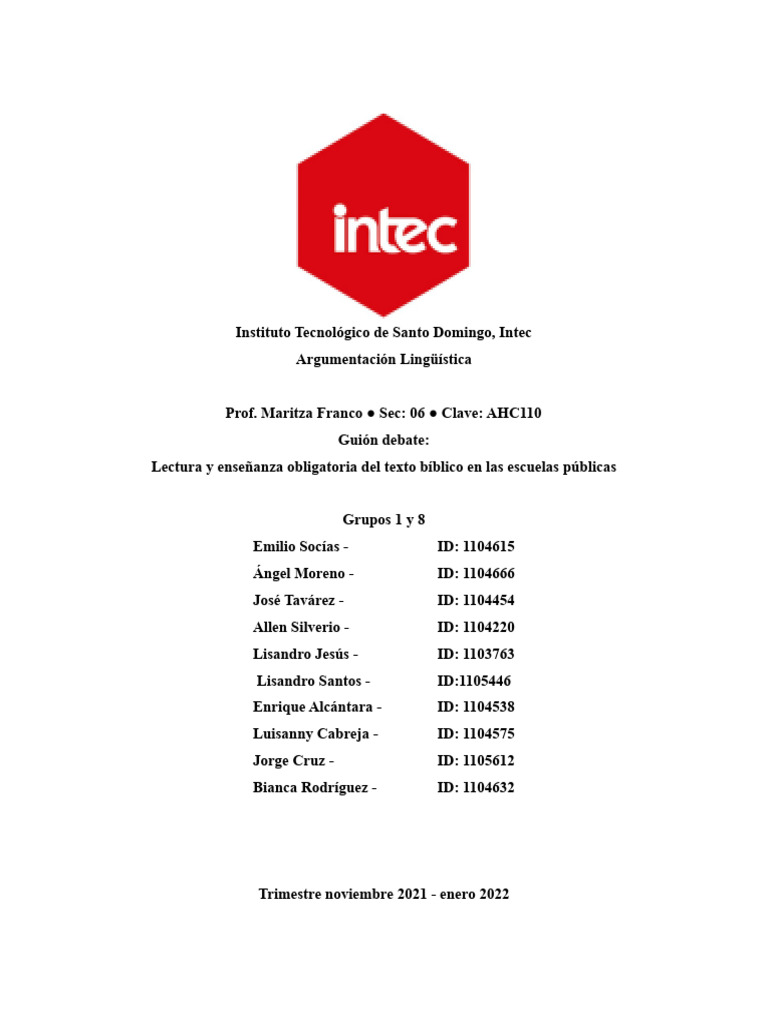 Grupo 1 y 8 Sec 06 - Guión Debate | PDF