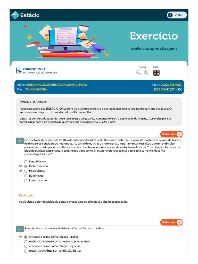 Criminologia - Exercicio Aula 1 | PDF