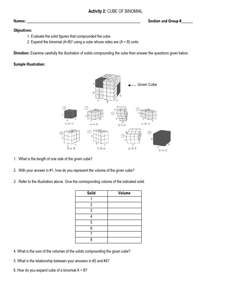 Activity 2 - CUBE OF A BINOMIAL | PDF