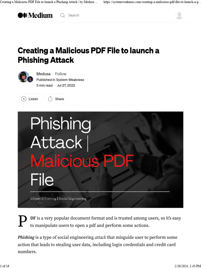 Creating A Malicious PDF File To Launch A Phishing Attack by Medusa ...
