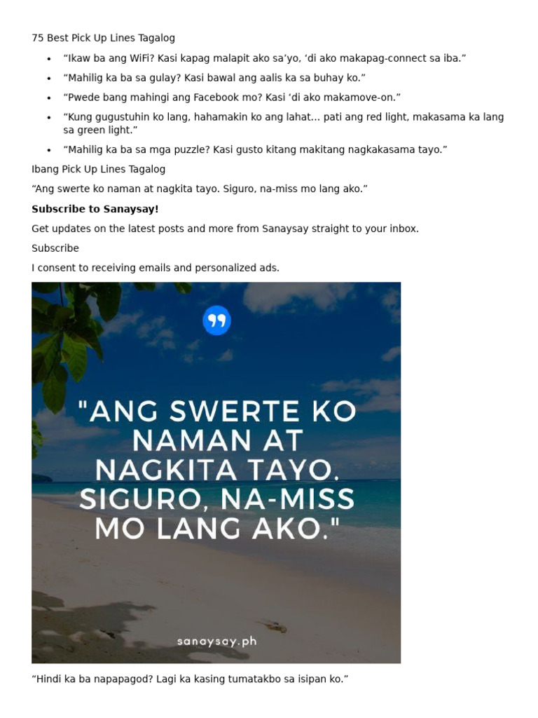 75 Best Pick Up Lines Tagalog | PDF | Languages Of Southeast Asia