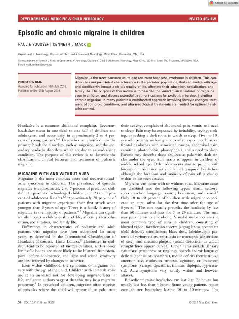 Develop Med Child Neuro Acute and Recurrent Headache | PDF
