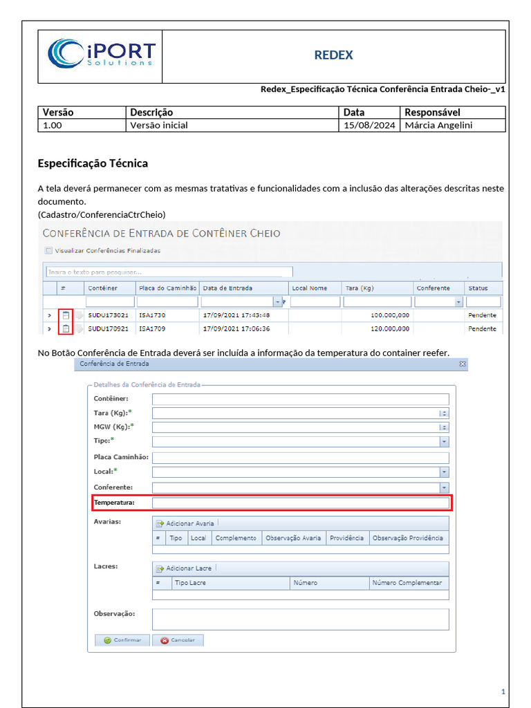 Redex - Especificação Técnica - Conferência Entrada Cheio - V1.0 | PDF