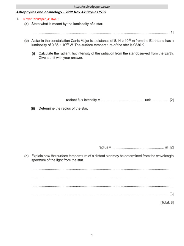 2022N Astrophysics and Cosmology A2 Physics 9702 | PDF