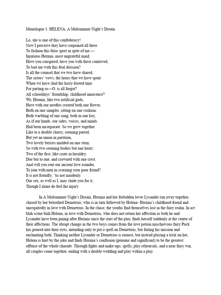 Helena Monologue and synopsis | PDF